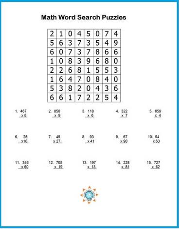 Printable Math Word Search Worksheets 100 Days Of School Word Search
