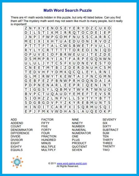 Math Word Search Puzzles